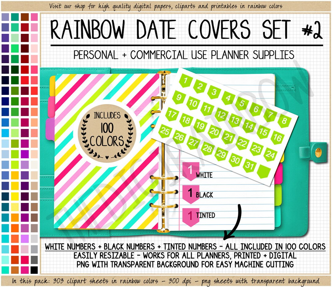 BUNDLE 300 Flag Date Cover Stickers Rainbow Mini Flag Clipart Printable ...