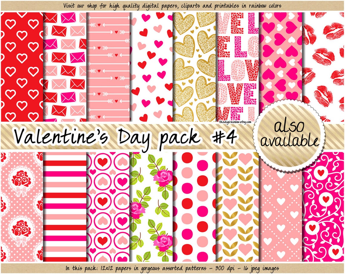 SALE Valentine's Day Digital Paper Valentine Day Gold Foil - Etsy