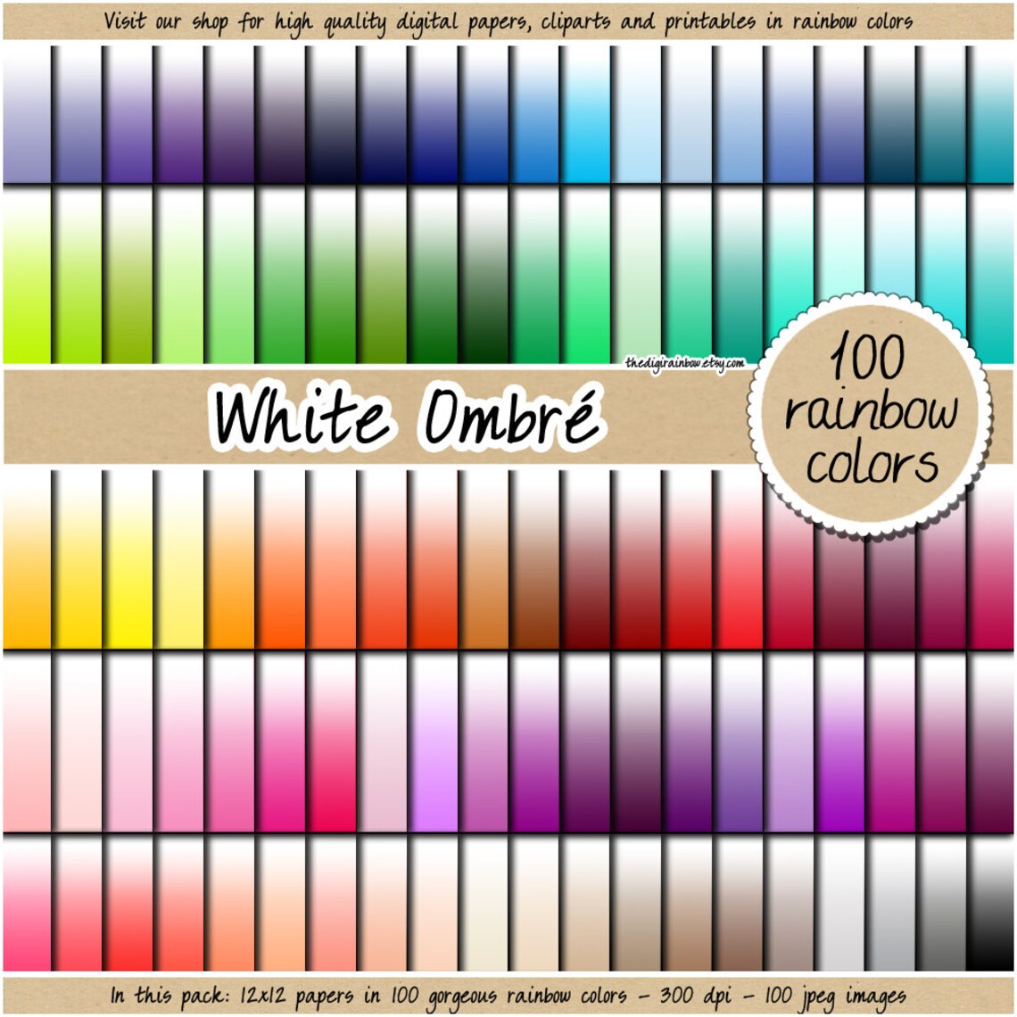 SALE 100 Ombre Rainbow Digital Paper Rainbow Solid Digital - Etsy