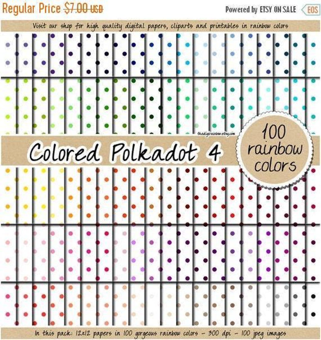 100 Seamless Polkadot Digital Paper Rainbow Polka Dot Pattern Dotted ...