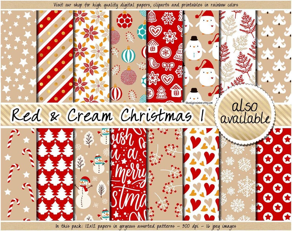SALE Christmas Digital Paper Red Christmas Digital Paper Holiday ...