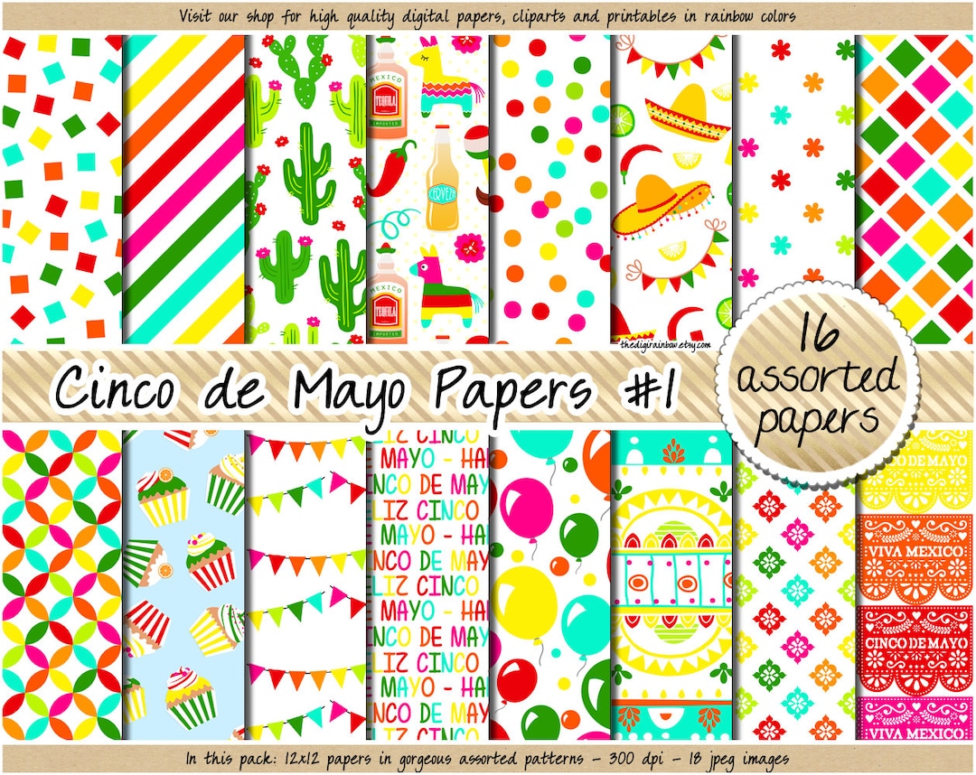 SALE Cinco De Mayo Digital Papers Cinco De Mayo Clipart Fiesta - Etsy