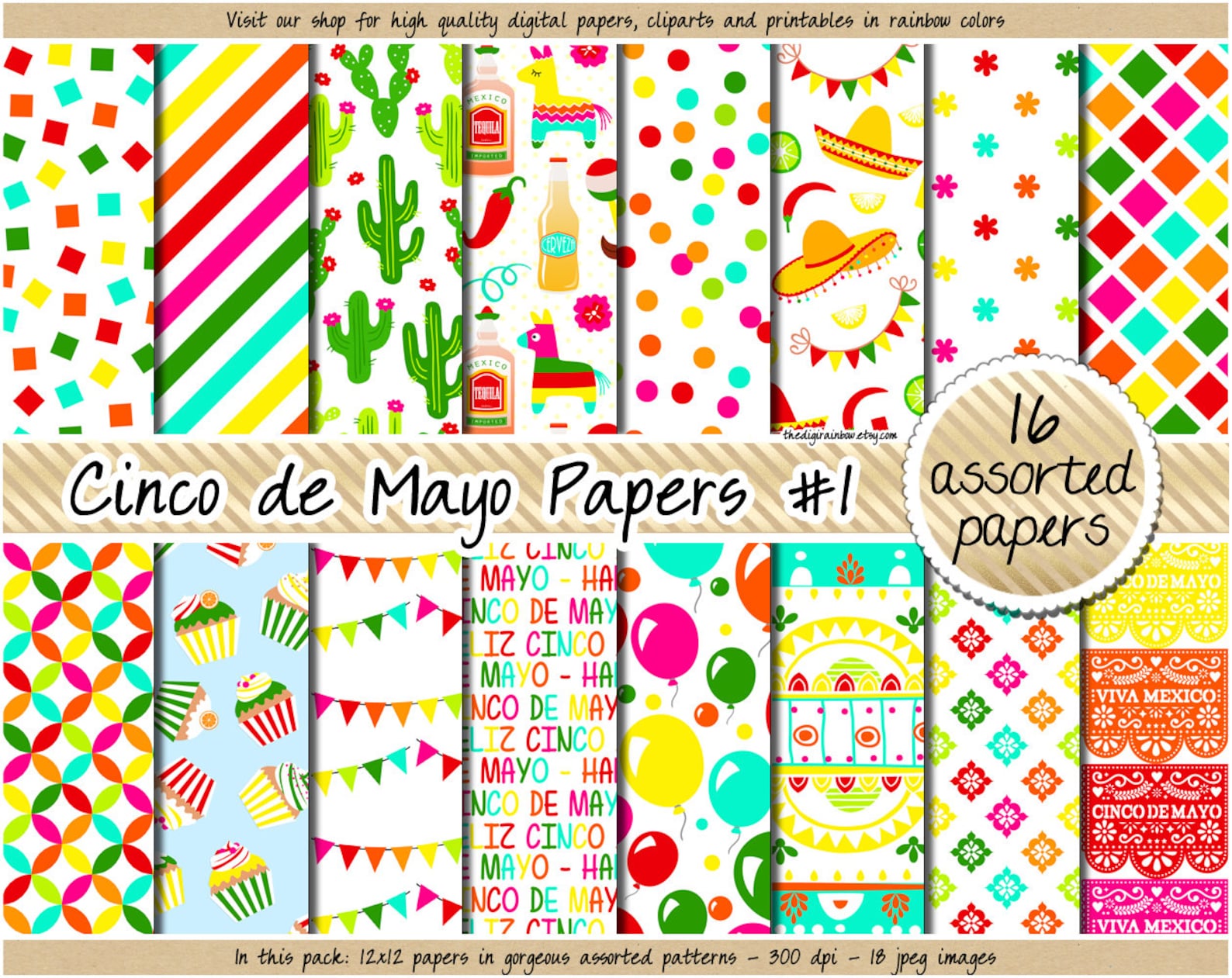 SALE Cinco De Mayo Digital Papers Cinco De Mayo Clipart Fiesta - Etsy