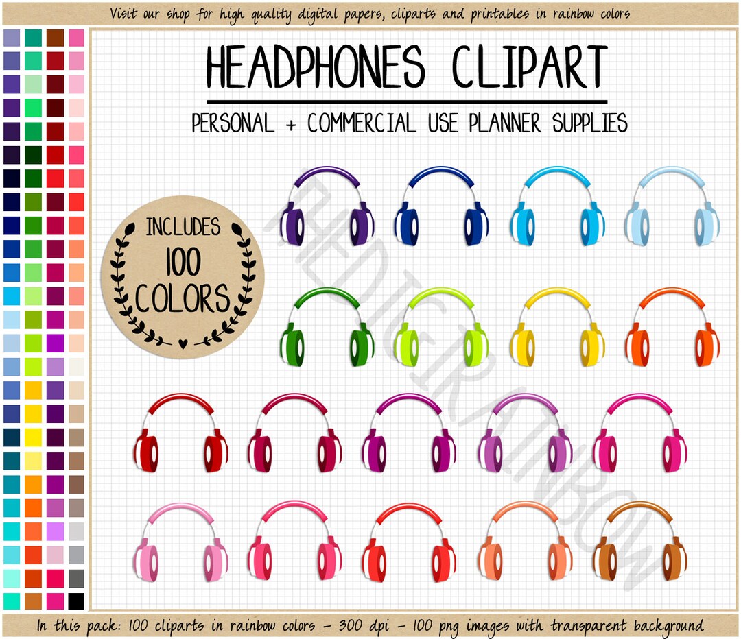 SALE 100 Headphones Clipart Rainbow Headphones Stickers Music Stickers ...