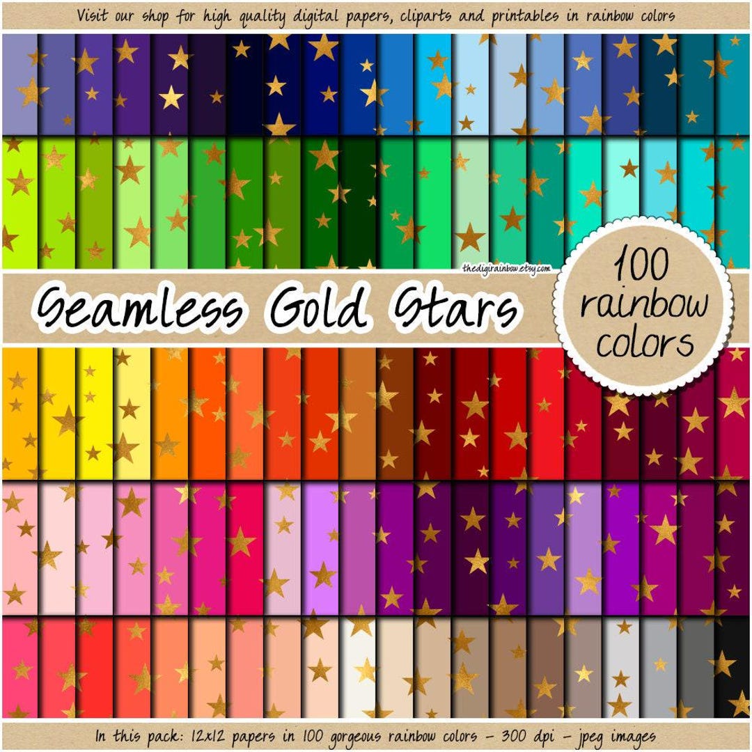 100 Gold Star Digital Paper Seamless Star Pattern Celestial Background ...
