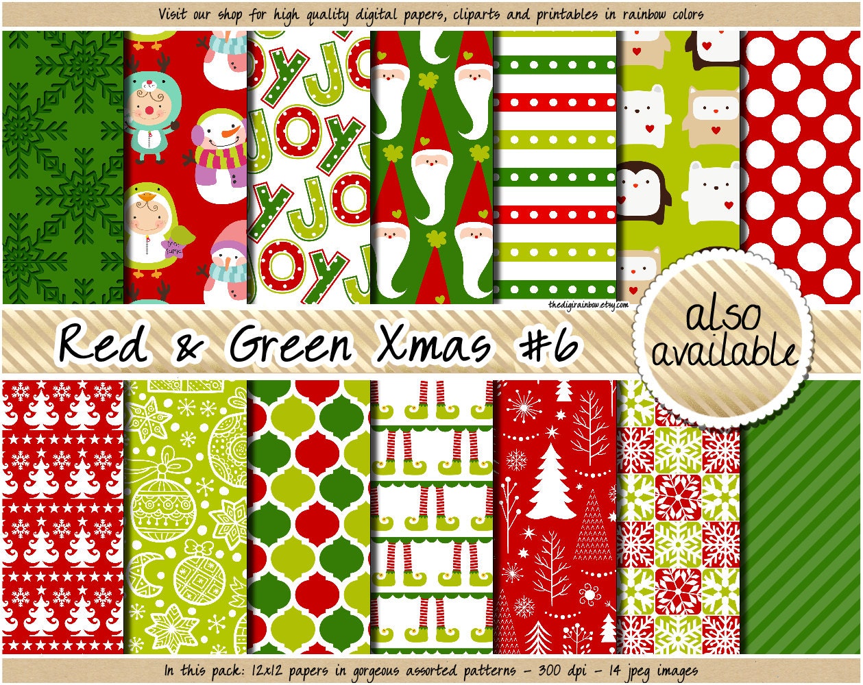 SALE Christmas Digital Paper Red and Green Christmas Digital - Etsy UK