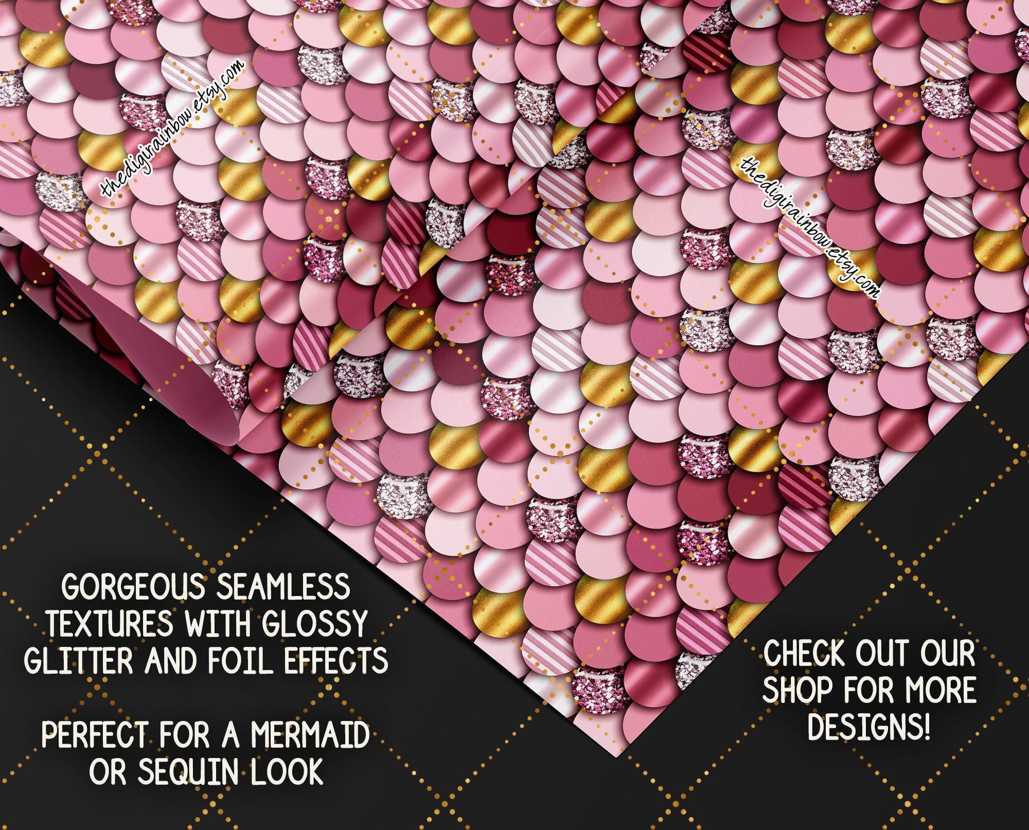 100 SEAMLESS Luxury Mermaid Digital Paper Gold Glitter Print Fish Scale ...