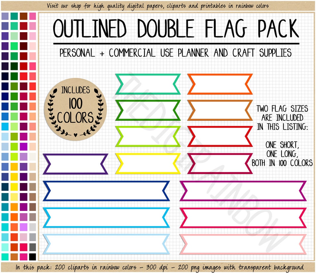 Sale 200 OUTLINED DOUBLE FLAG Clipart Rainbow Flag Sticker Planner ...