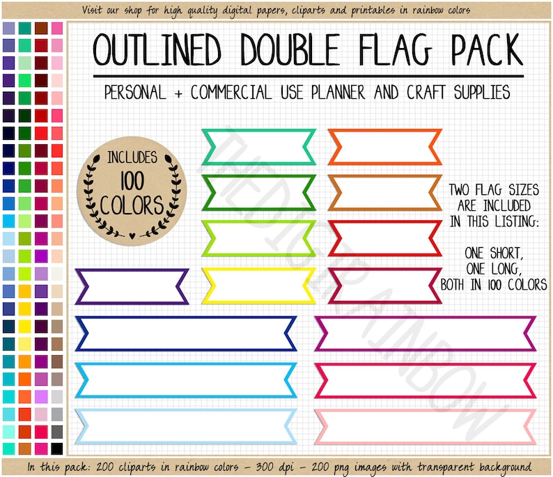 Sale 200 OUTLINED DOUBLE FLAG Clipart Rainbow Flag Sticker - Etsy