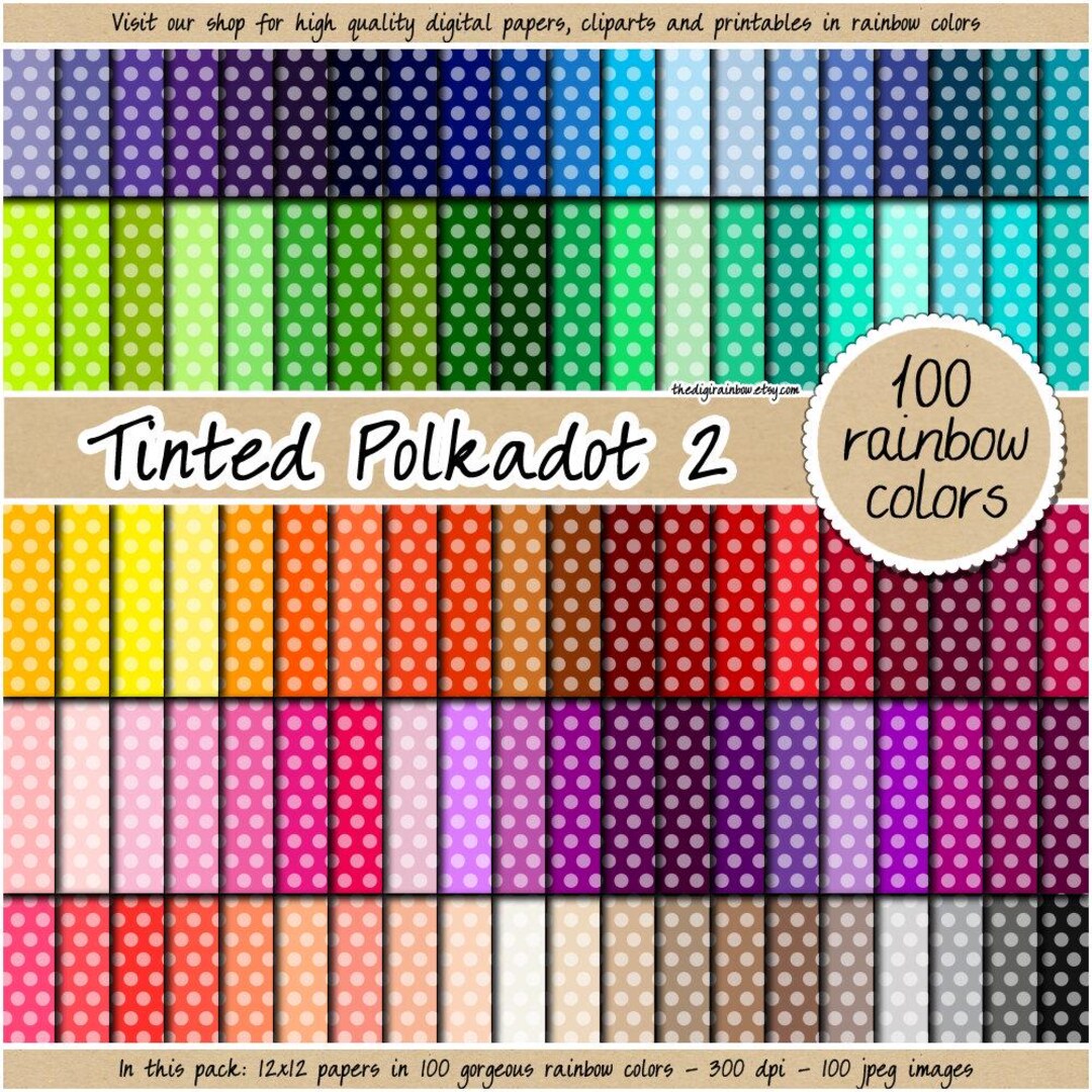 100 SEAMLESS Tinted Polka Dot Digital Paper Printable Polkadot Rainbow ...
