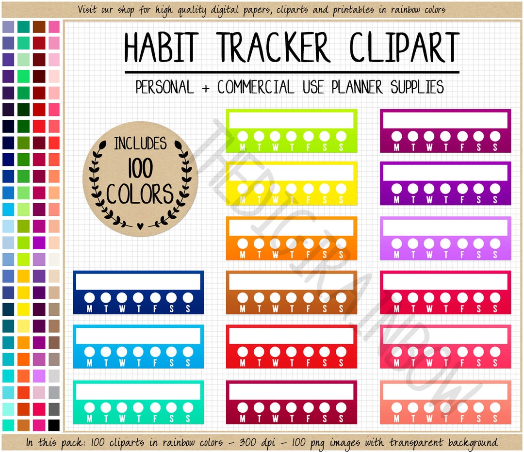 Sale 100 DAILY HABIT TRACKER Digital Sticker Rainbow Printable Planner ...