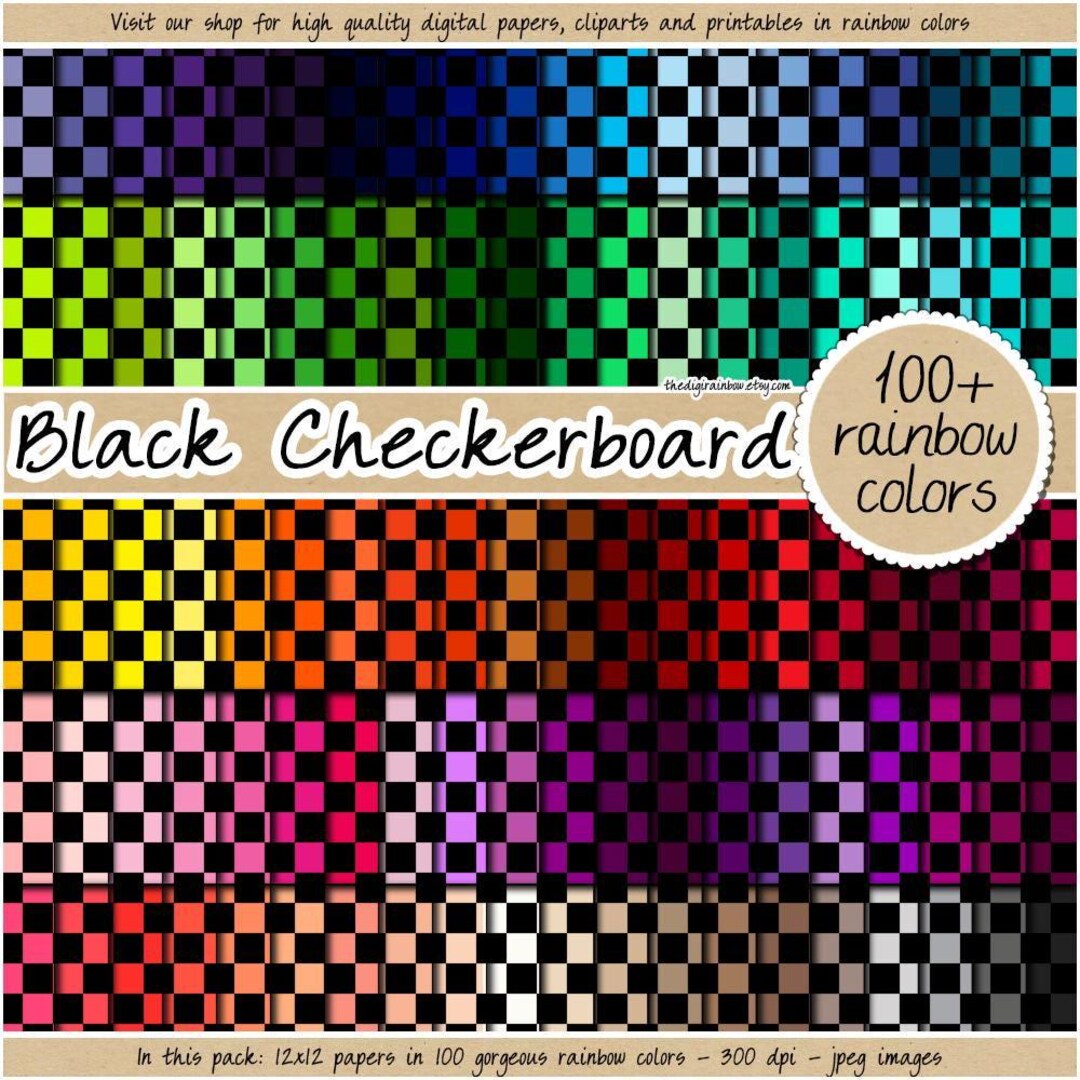 100 Seamless Black Checkerboard Digital Paper Checker Grid Sublimation ...