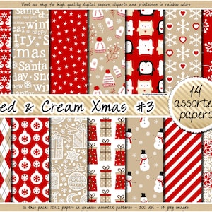 SALE Christmas Digital Paper Red Christmas Digital Paper Holiday ...