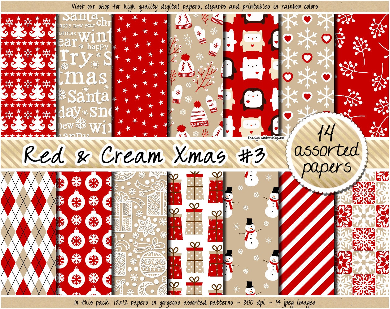 SALE Christmas Digital Paper Red Christmas Digital Paper | Etsy