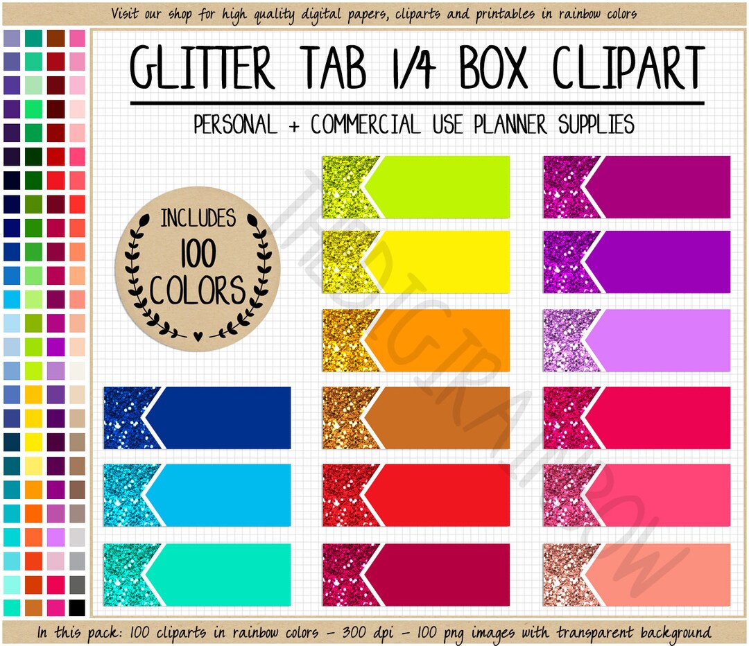 SALE 100 GLITTER Planner Clipart Rainbow Glitter Stickers Printable ...