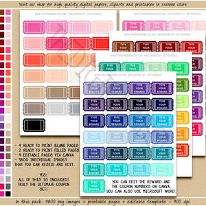 EDITABLE REWARD COUPONS Clipart Printable Reward Tickets Rainbow Blank ...