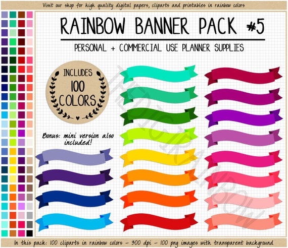 SALE 100 Rainbow Banner Clipart Banner Sticker Printable | Etsy