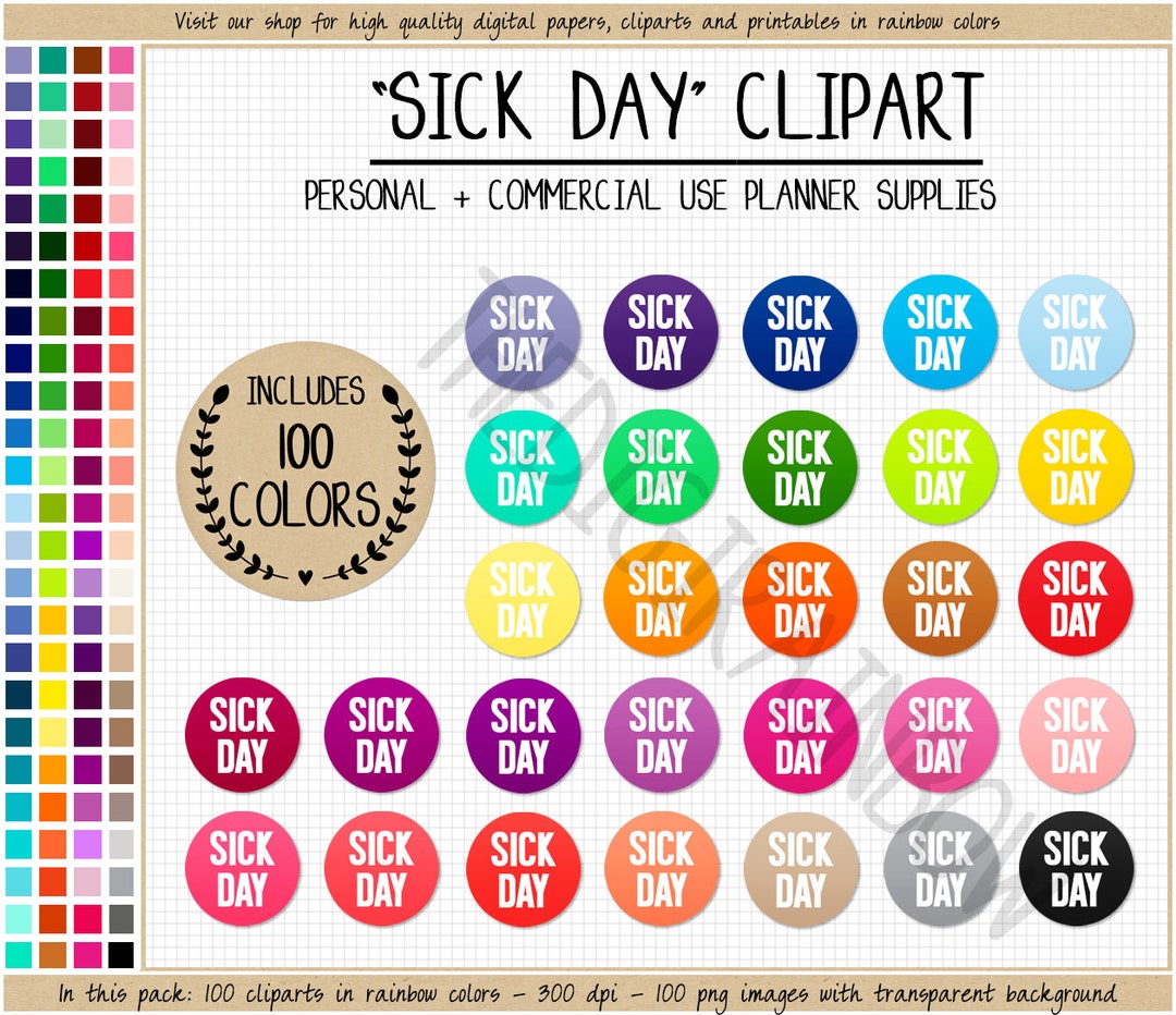 SALE 100 SICK DAY Stickers Day off Digital Planner Sticker No Work ...