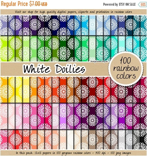 100 Lace Doily Digital Paper Floral Digital Paper Pack Rainbow - Etsy