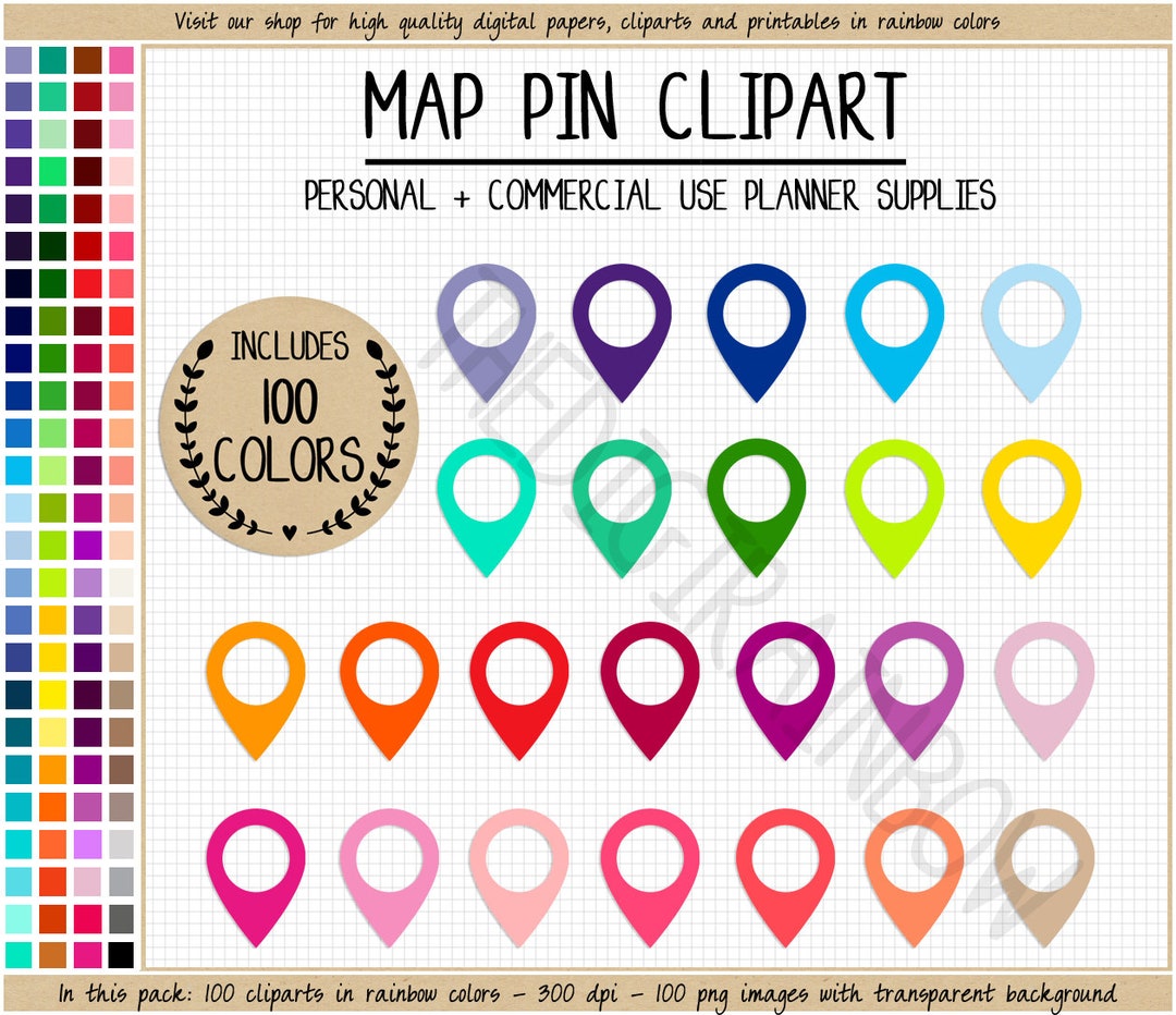 SALE 100 MAP PIN Clipart Location Pin Sticker Road Trip Sticker Travel ...