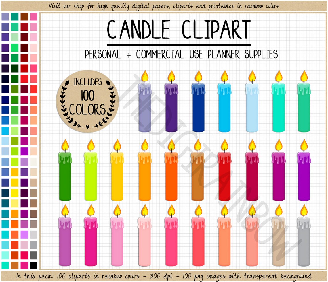SALE 100 Birthday Candle Clipart Rainbow Candle Clipart - Etsy