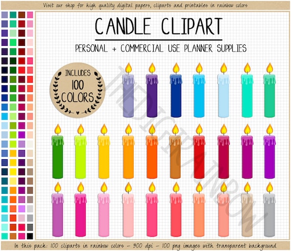 SALE 100 Birthday Candle Clipart Rainbow Candle Clipart | Etsy