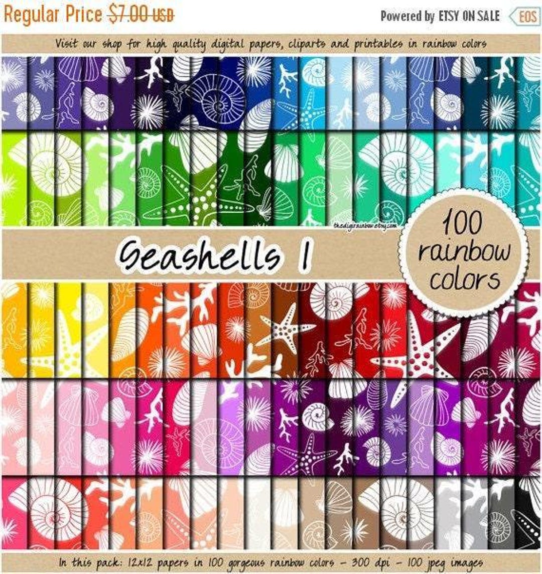 100 Seashell Digital Paper Beach Digital Paper Sea Nautical Clipart ...