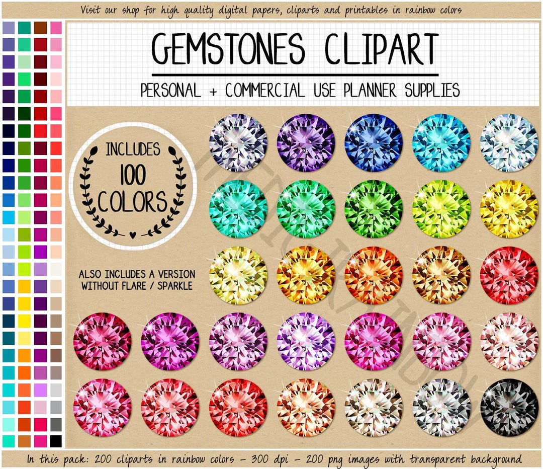 SALE 100 DIAMOND Clipart Diamond Stickers Rainbow Gemstone Clipart Glam ...