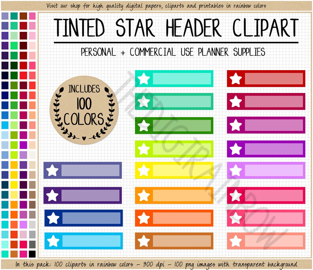SALE 100 STAR HEADER Sticker Rainbow Star Clipart Star Box Digital ...