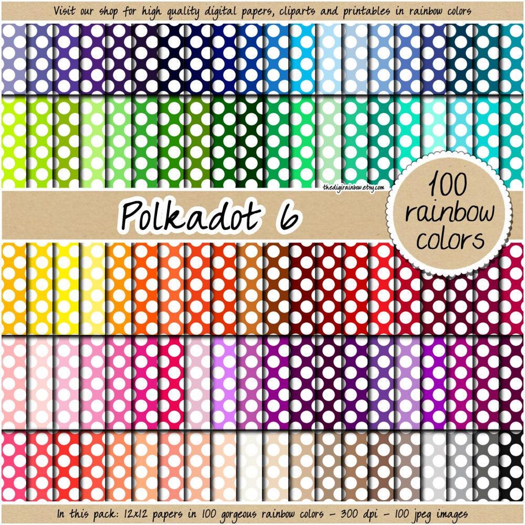 100 Seamless Polkadot Digital Paper Printable Rainbow Background ...