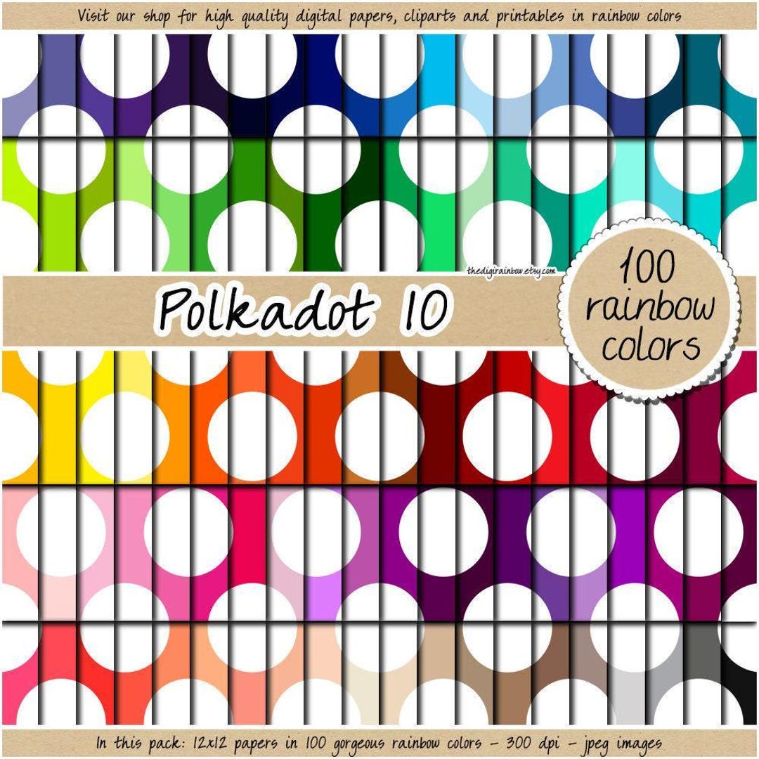 100 Seamless Big Polka Dot Digital Paper Printable Rainbow Scrapbook ...