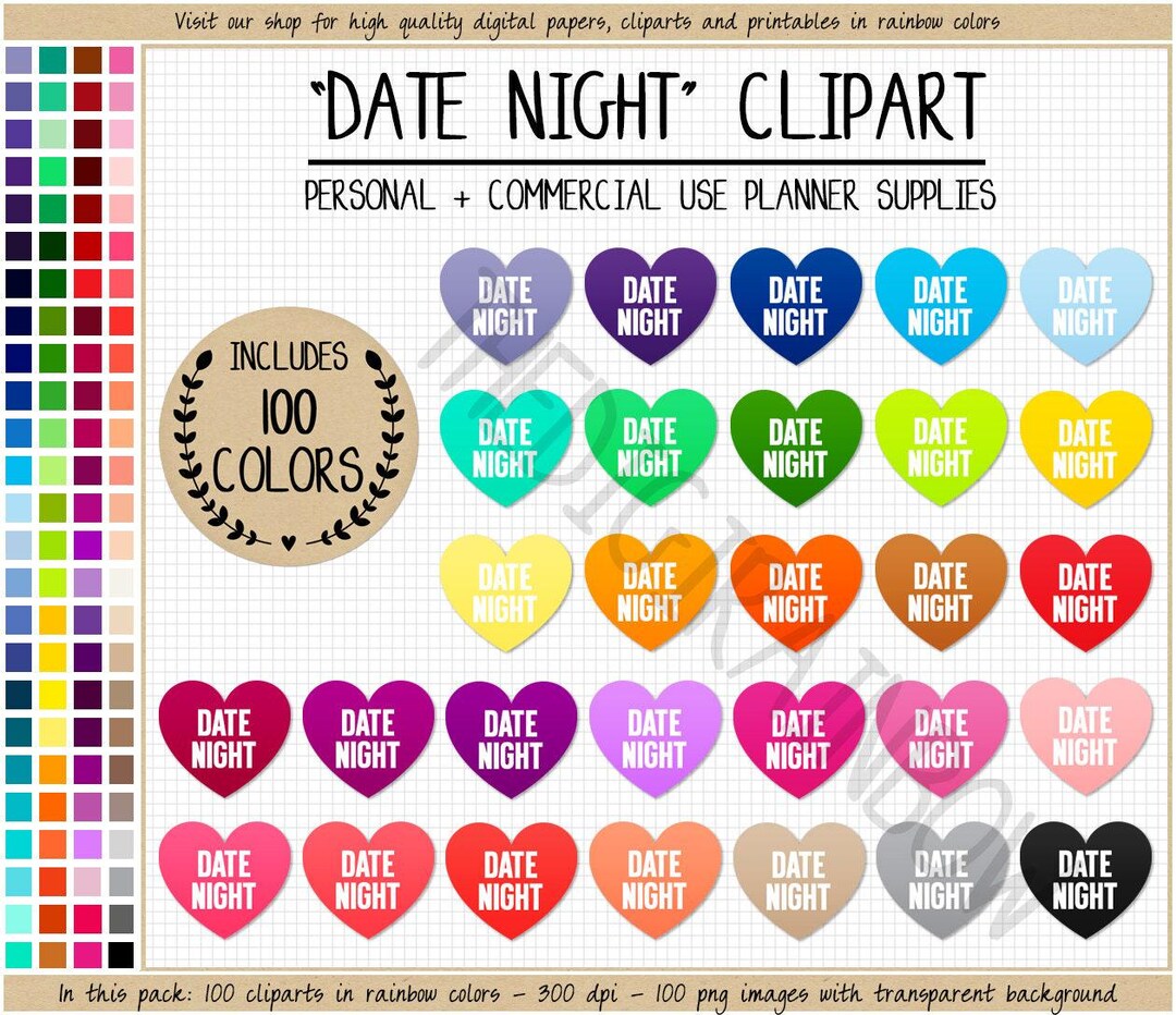 SALE 100 DATE NIGHT Clipart Heart Sticker Rainbow Heart Icon Heart ...