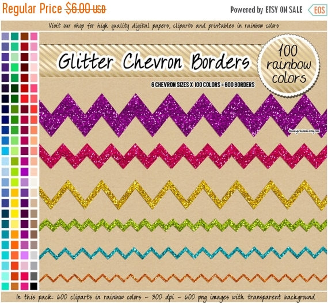 SALE 600 Glitter Chevron Border Clipart Chevron Clipart | Etsy