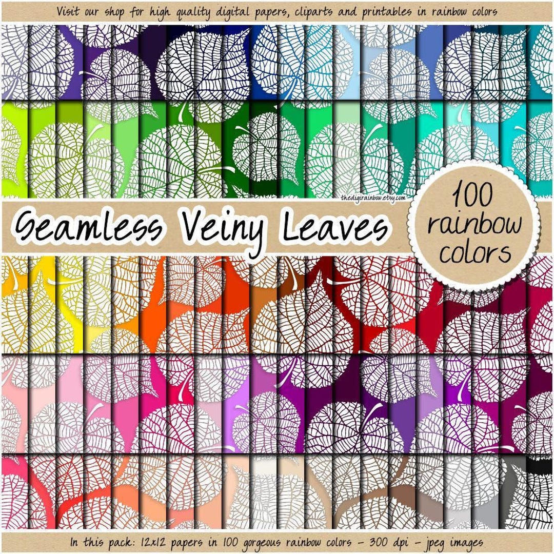 100 SEAMLESS Fall Leaf Digital Paper White Foliage Wallpaper Rainbow ...