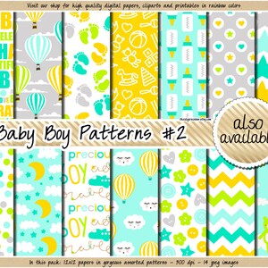SALE Baby Boy Digital Paper Yellow Aqua Blue Digital Paper Baby Shower ...