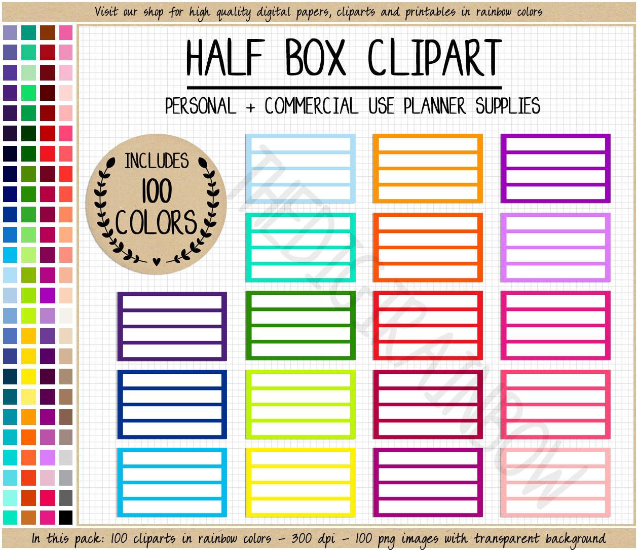 SALE 100 Half Box Clipart Checklist Half Box Planner Sticker Rainbow ...