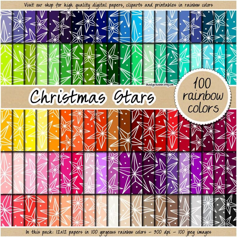 100 Seamless Star Digital Paper Christmas Gift Wrapping Background ...