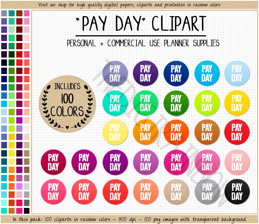 SALE 100 PAY DAY Round Sticker Pay Day Digital Planner Clipart Money ...