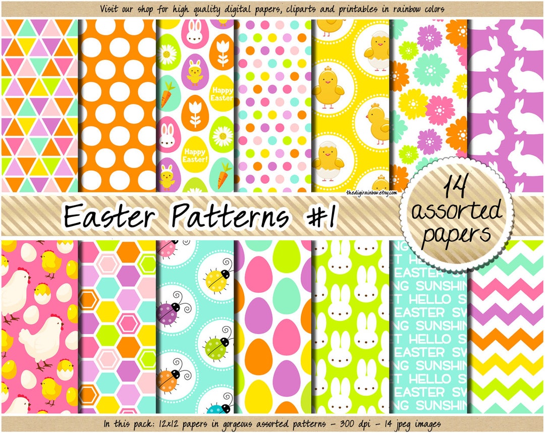 SALE Easter Digital Paper Easter Pattern Pastel Digital Paper Rainbow ...
