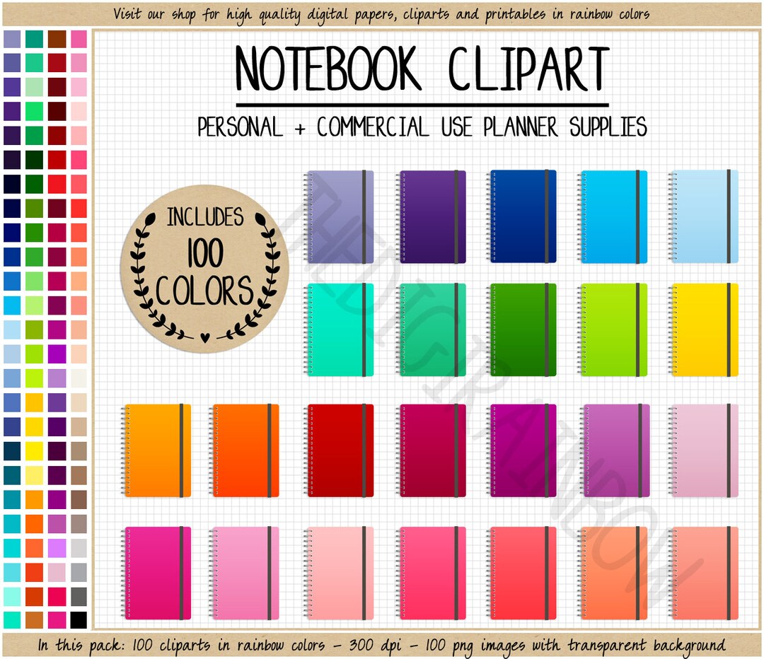 SALE 100 NOTEBOOK Clipart Rainbow Note Book Stickers Back to School ...