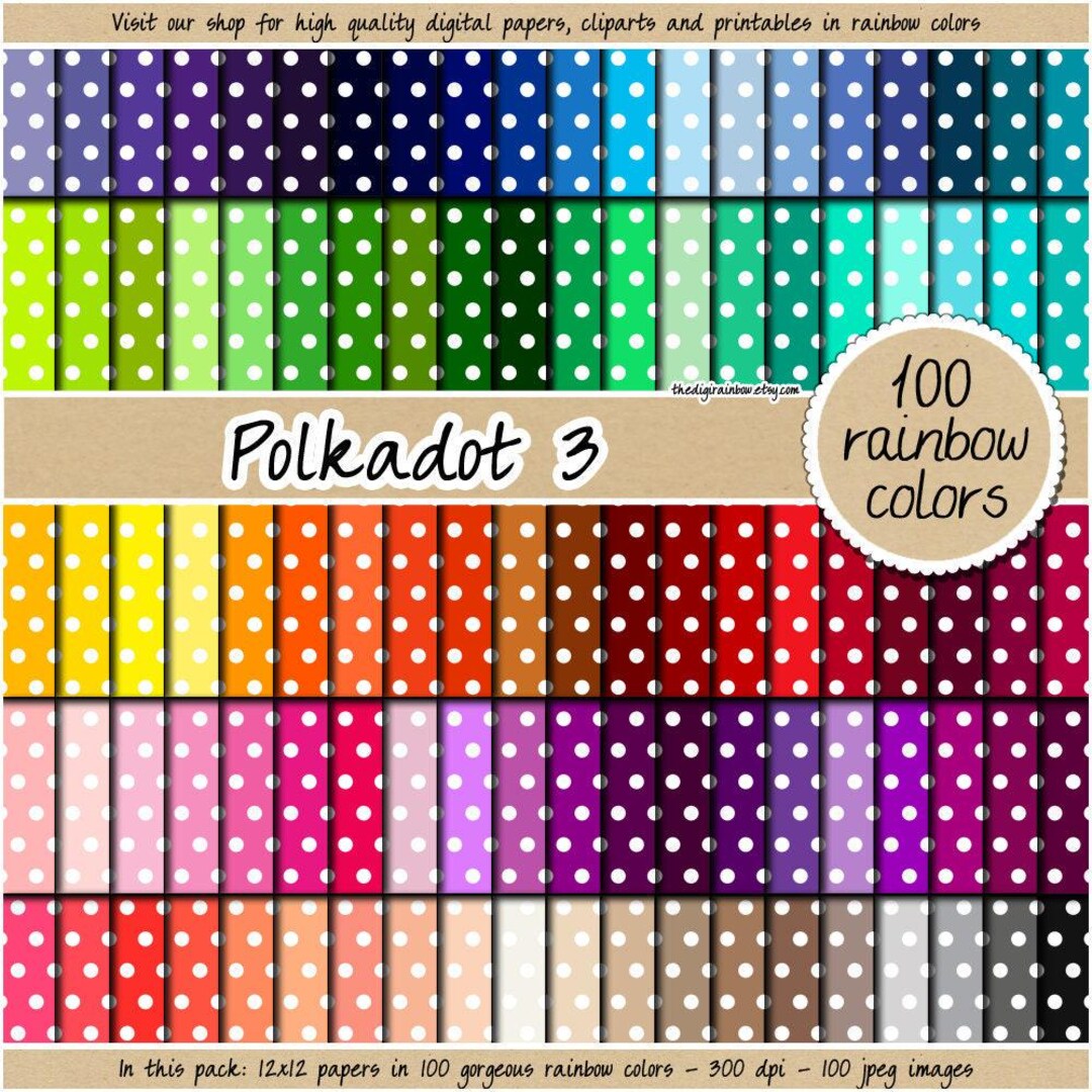 100 SEAMLESS Polka Dot Digital Paper Printable Rainbow Scrapbook Sheet ...