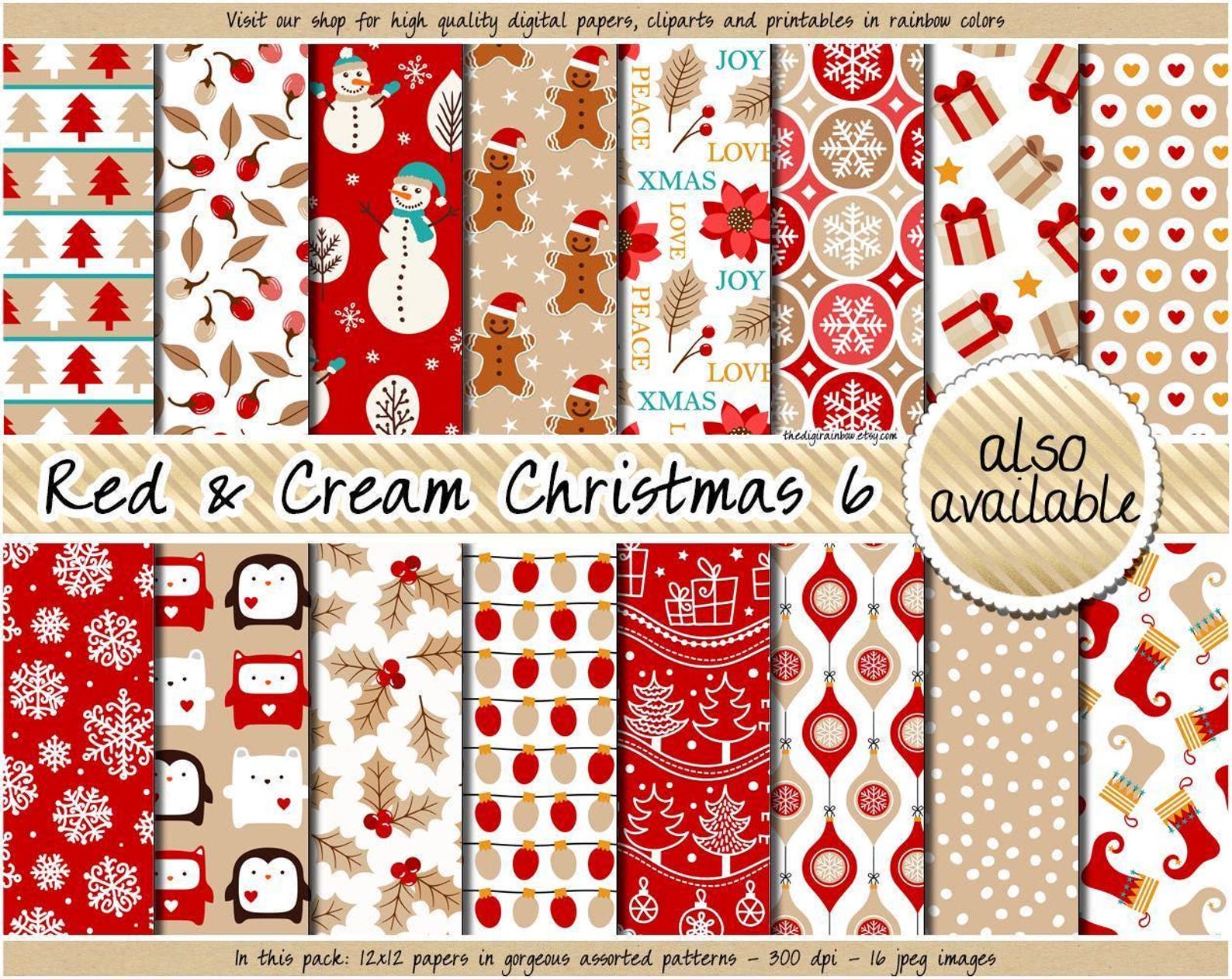 SALE Christmas Digital Paper Red Christmas Digital Paper Holiday ...