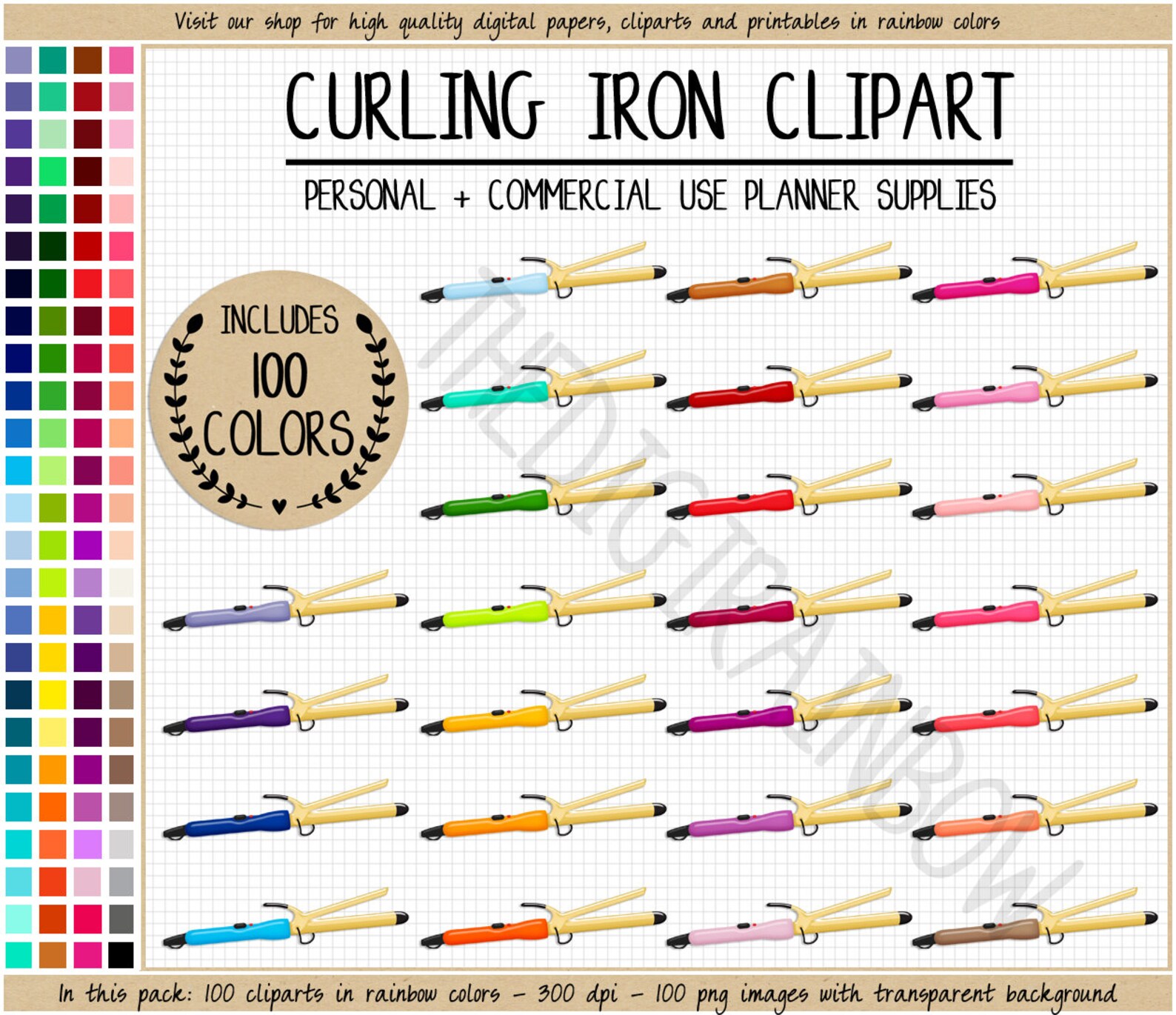 100 CURLING IRON clipart hair appointment planner sticker hair | Etsy
