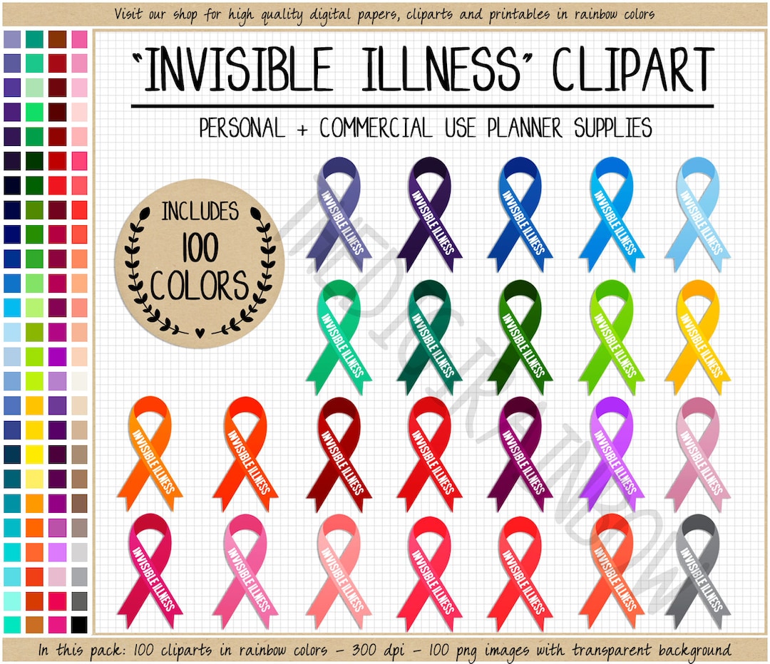 SALE 100 AWARENESS Ribbon Digital Sticker Rainbow Ribbon Chronic ...