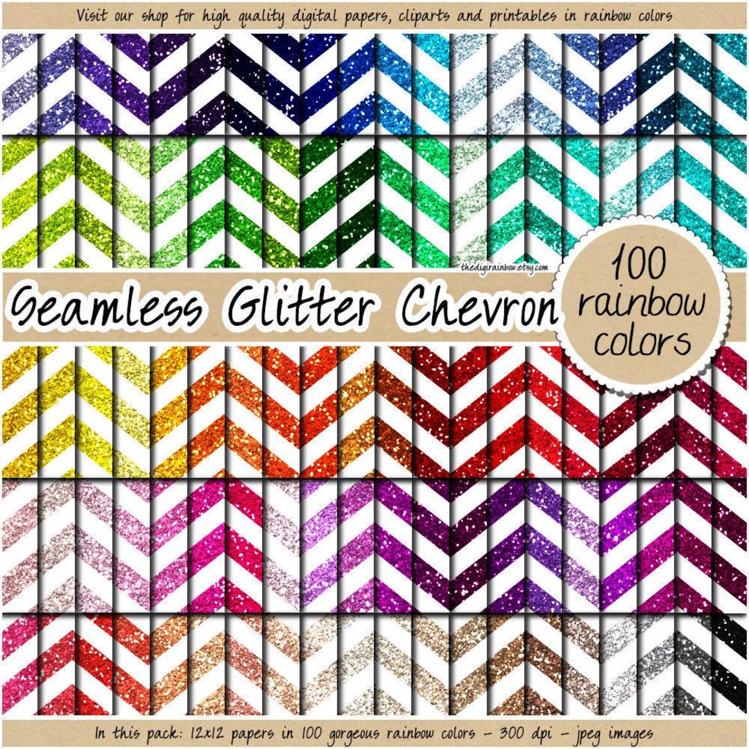 SALE 100 Seamless Glitter Digital Paper Rainbow Chevron Pattern ...