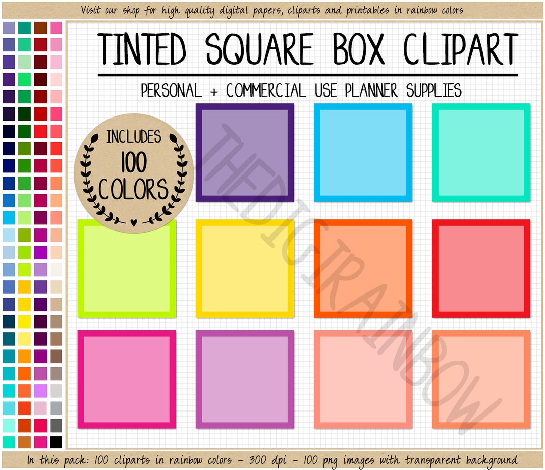 SALE 100 SQUARE Box Clipart Tinted Square Stickers Printable Square ...