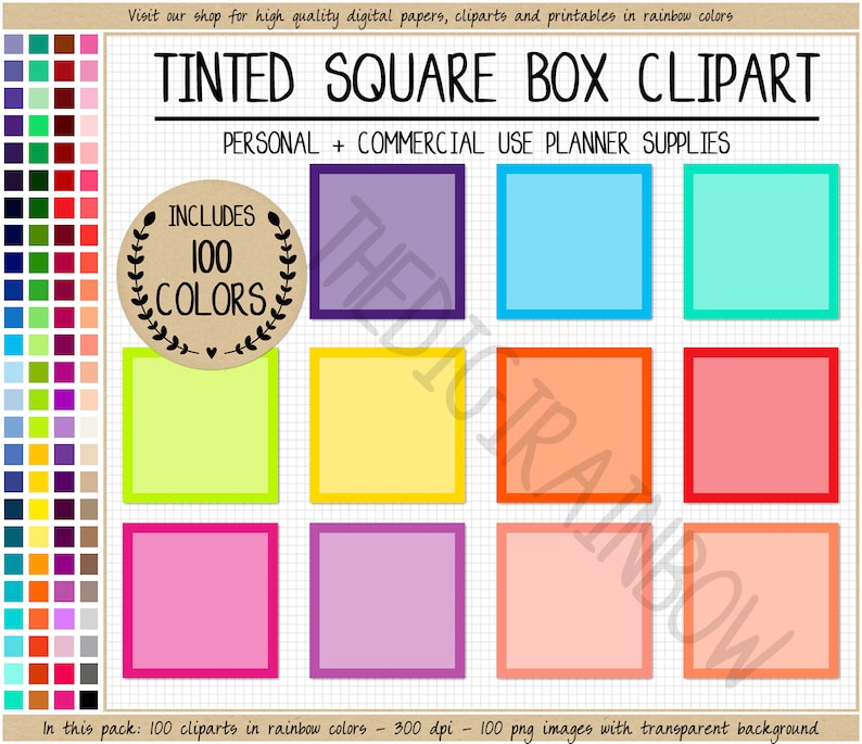 SALE 100 SQUARE Box Clipart Tinted Square Stickers Printable - Etsy