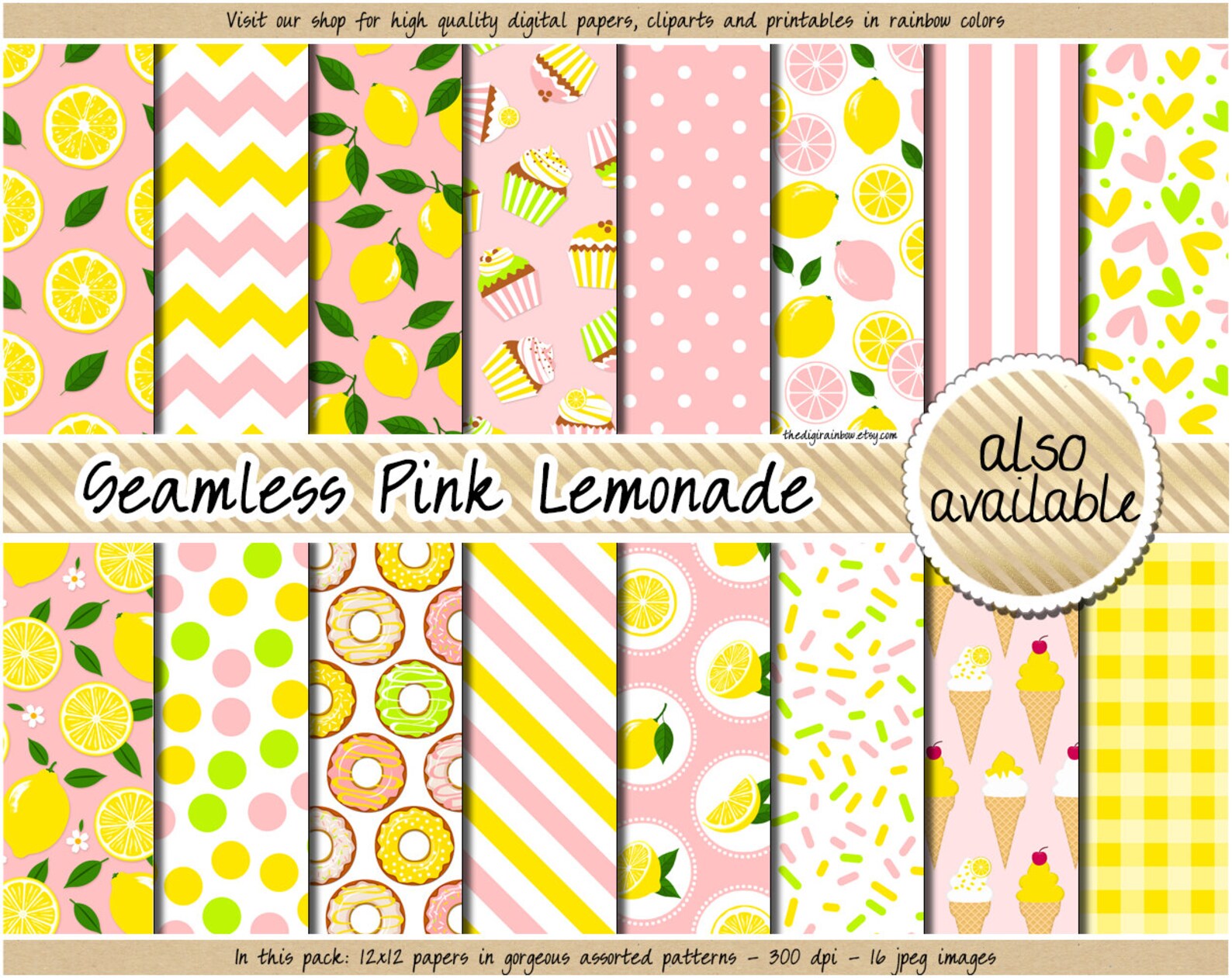 SALE Lemon Digital Paper Lemonade Digital Paper Fruit Digital Paper Ice ...
