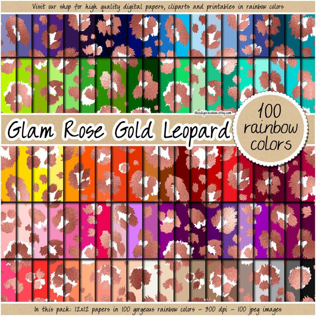 100 SEAMLESS Rose Gold Leopard Digital Paper Printable Foil Cheetah ...