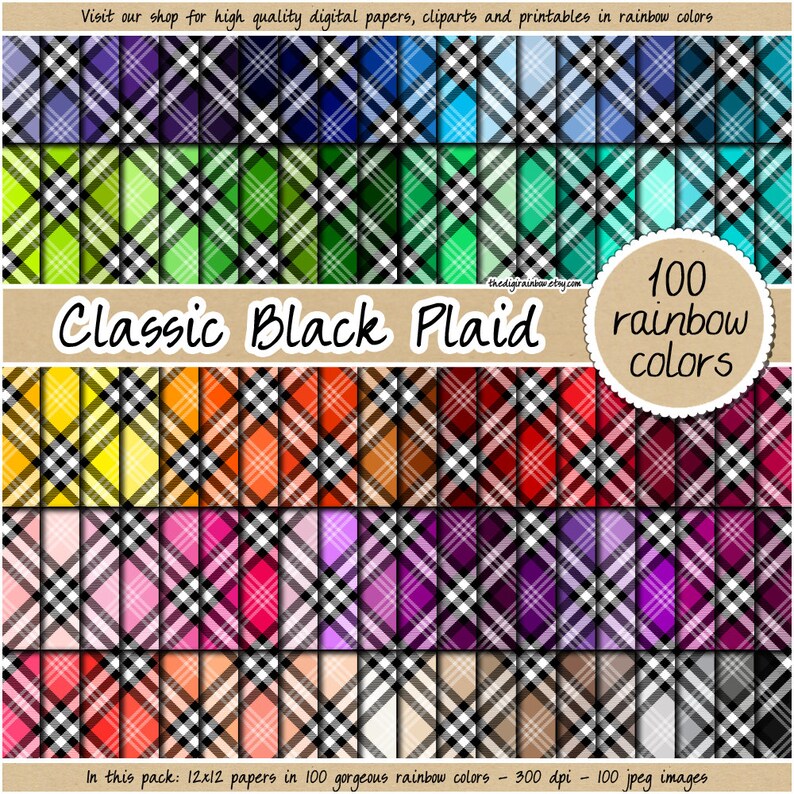 100 Plaid Digital Paper Seamless Rainbow Fabric Digital Paper - Etsy